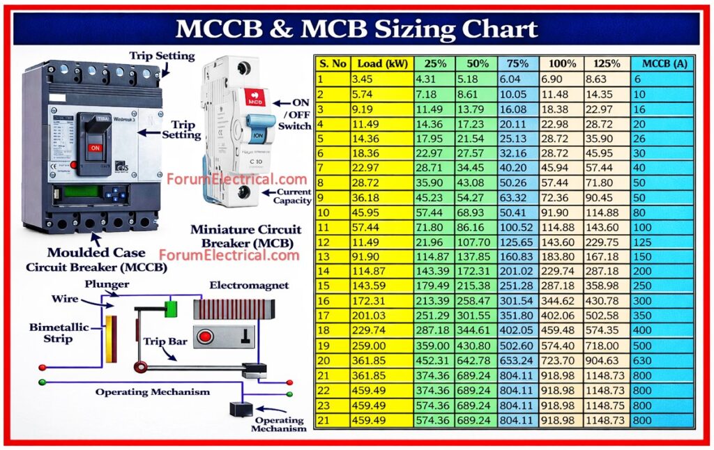 MCCB & MCB Sizing Chart